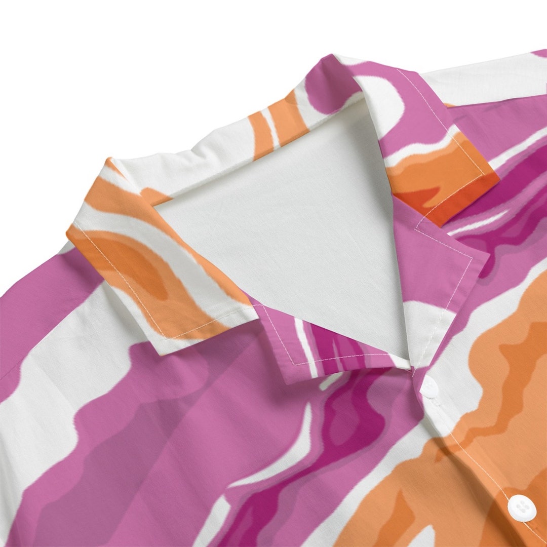 Lesbian Pride Hawaiian Shirt | 115GSM Cotton Agate Poured Paint Colors ...