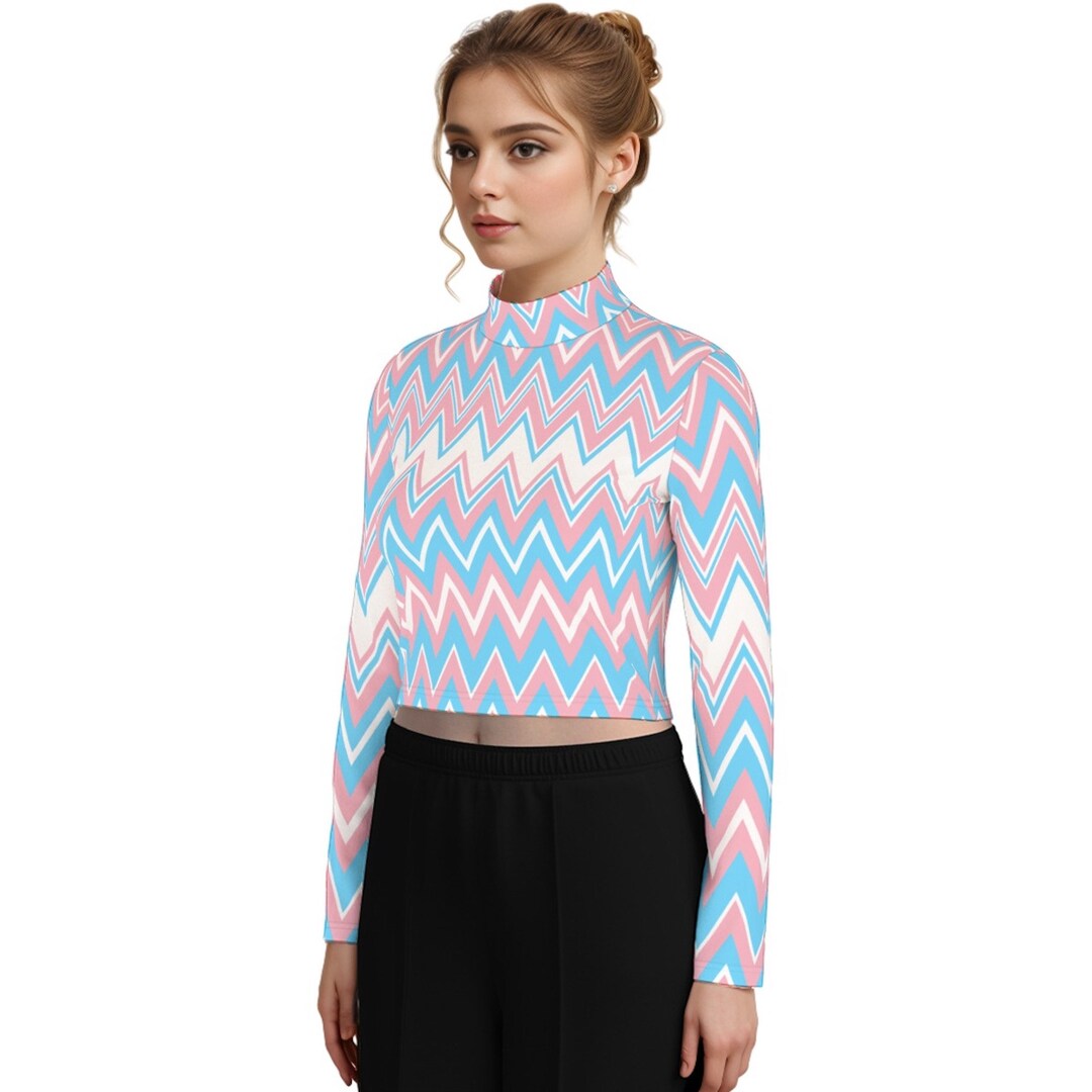 Transgender Pride Turtleneck Long-sleeved Crop Top, Zigzag Colors of ...