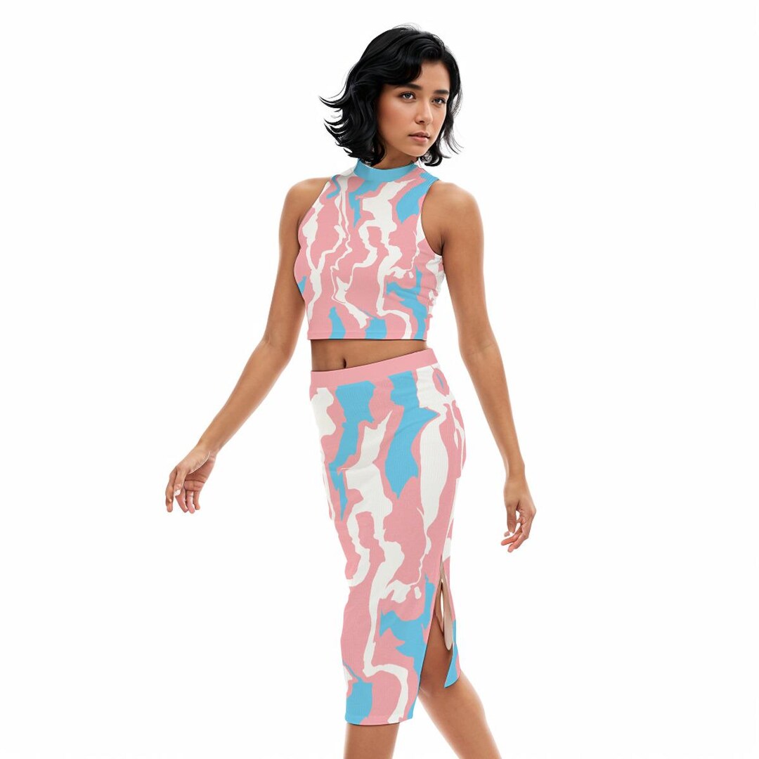 Transgender Pride Tank Top and Split Skirt Poured Paint Design of ...