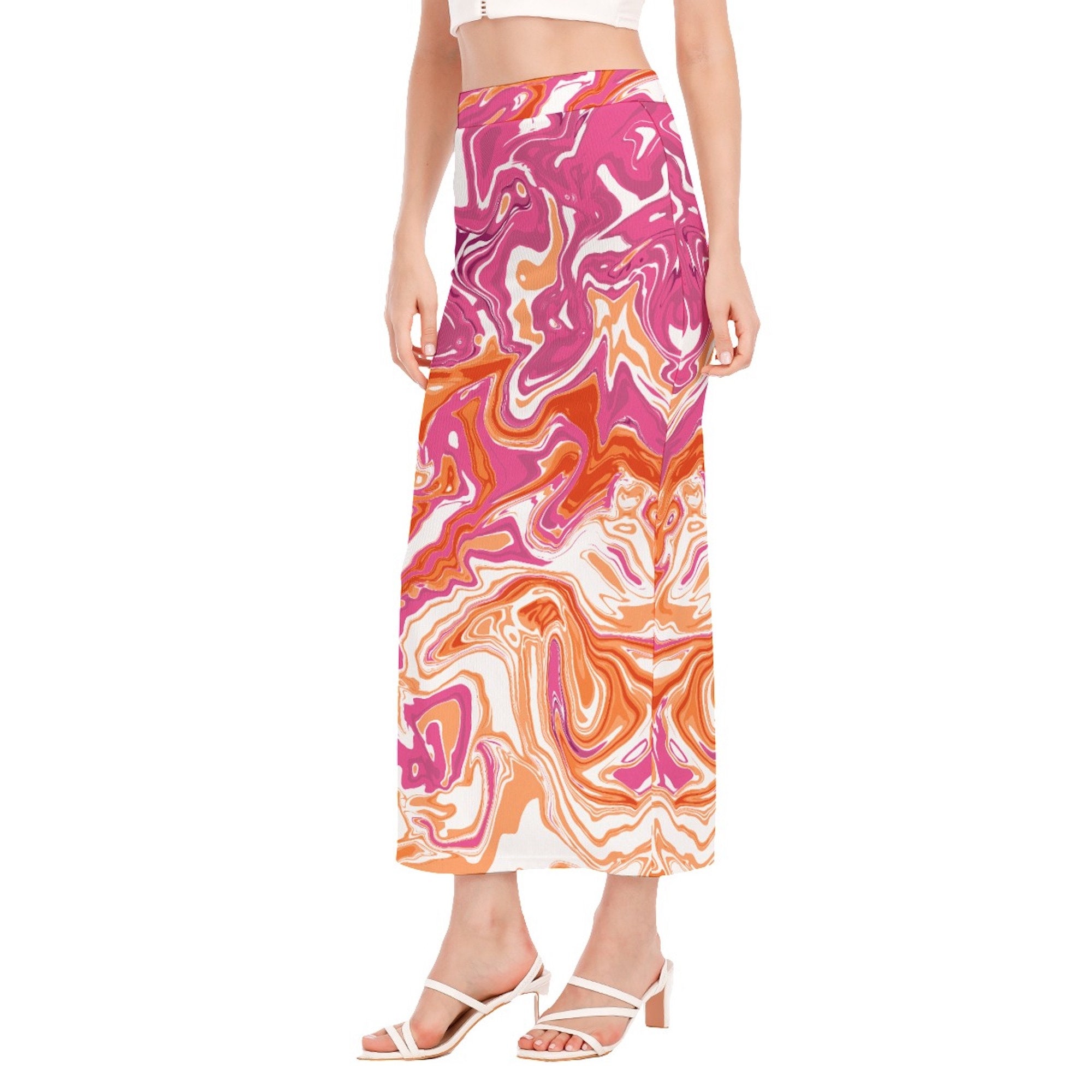 Lesbian Pride Side Slit Long Skirt, Poured Paint Colors of Lesbian Pride Flag, LGBT Clothing ...