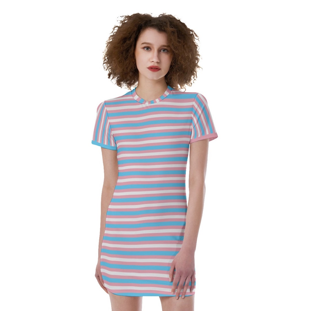 Transgender Pride Striped Short Sleeve Tight Mini Dress Totally ...