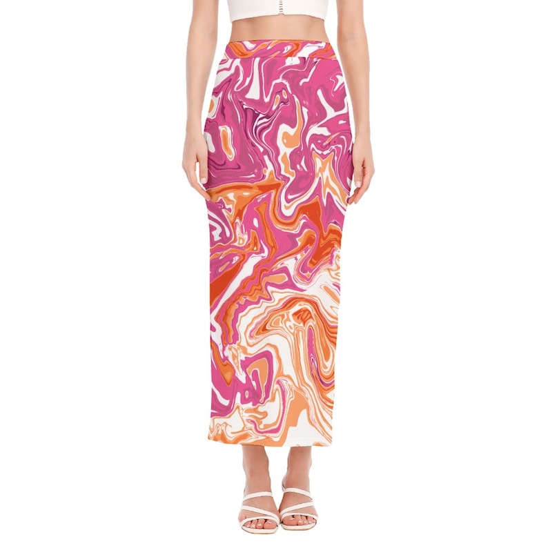 Lesbian Pride Side Slit Long Skirt, Poured Paint Colors of Lesbian ...