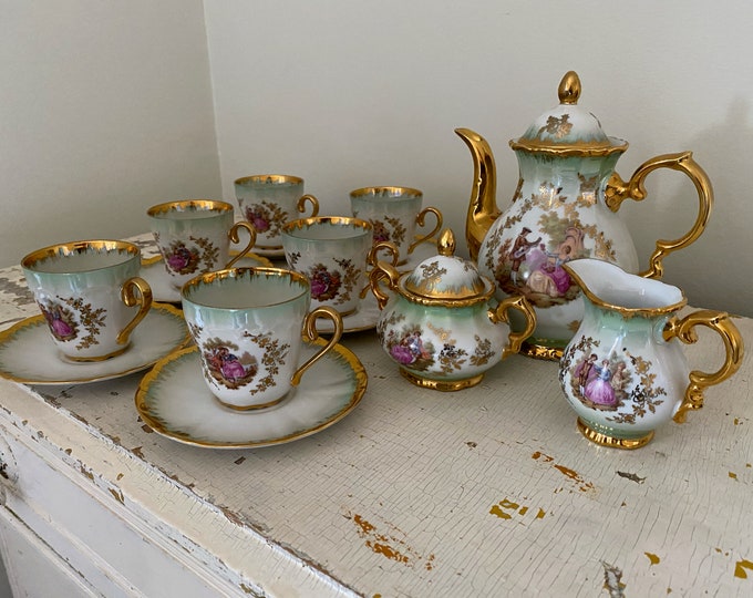 Kunst Palette Regnitzlosau Tea or Coffee Set Signed Fragonard Couple ...
