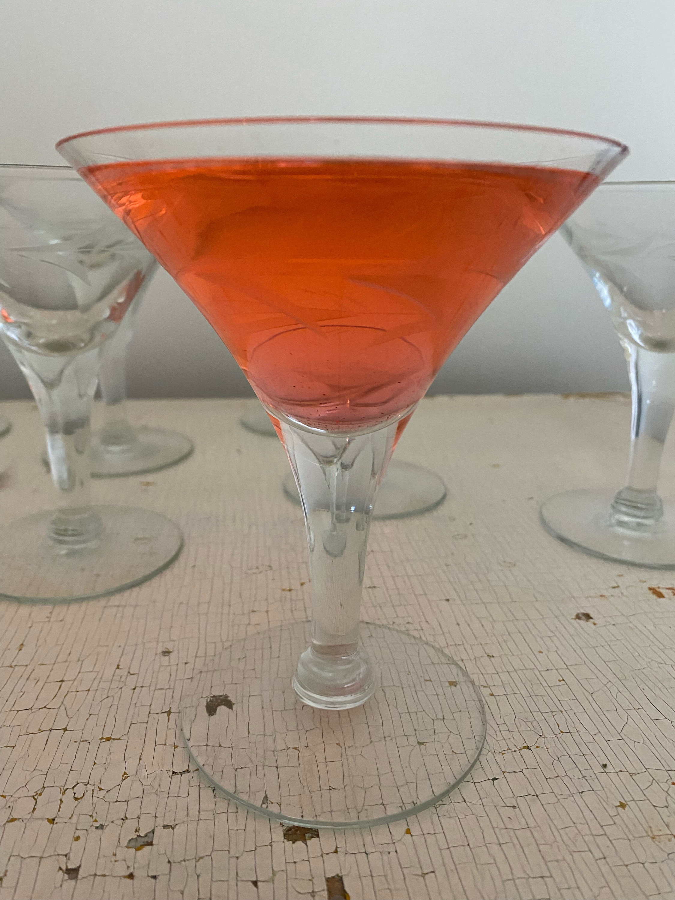 Vintage Martini/cosmo/wine Glasses 1940’s to 1960’s Etched Laurel Leaf ...
