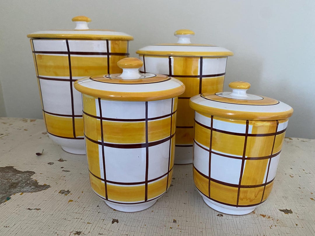 Vintage Hand Painted Plaid Canisters - Set of Four - Made in Italy - Etsy