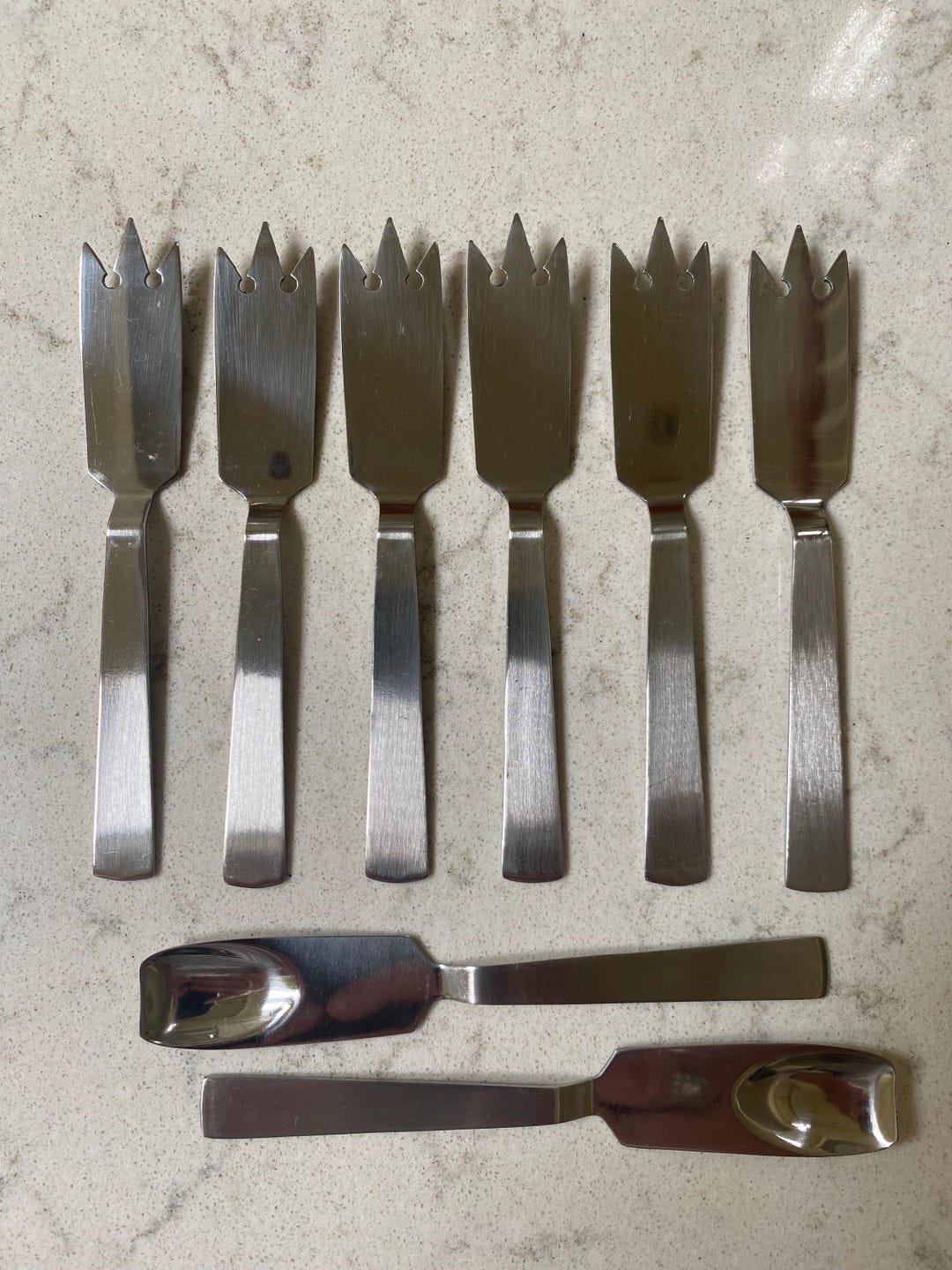 Capri Italy Stainless 6 Canape, Cheese, Appetizer Forks and 2 Spoons ...