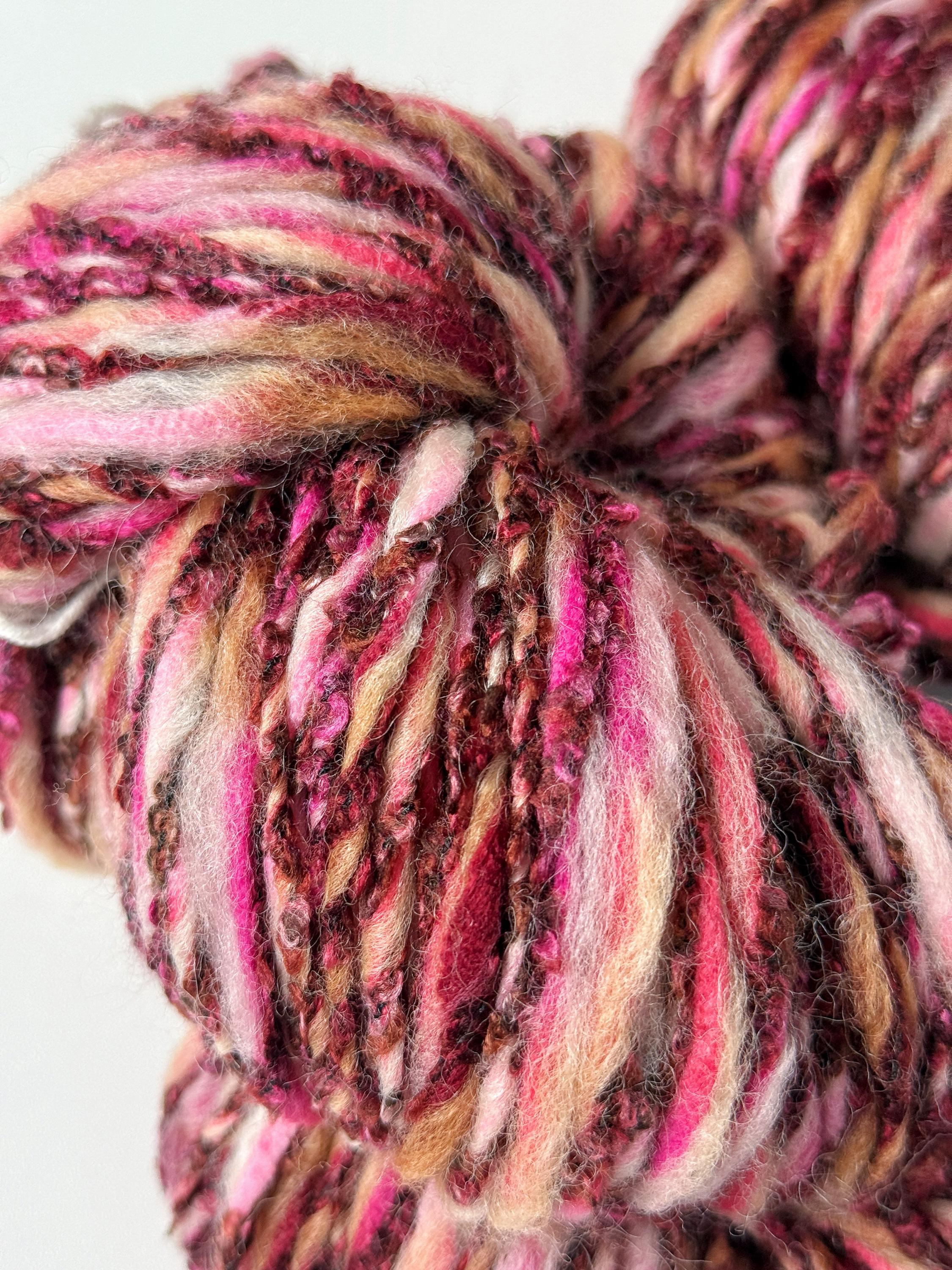 Hand-spun Wool Art Yarn — Chunky Textured Pink & Cocoa Blend, 150 G ...