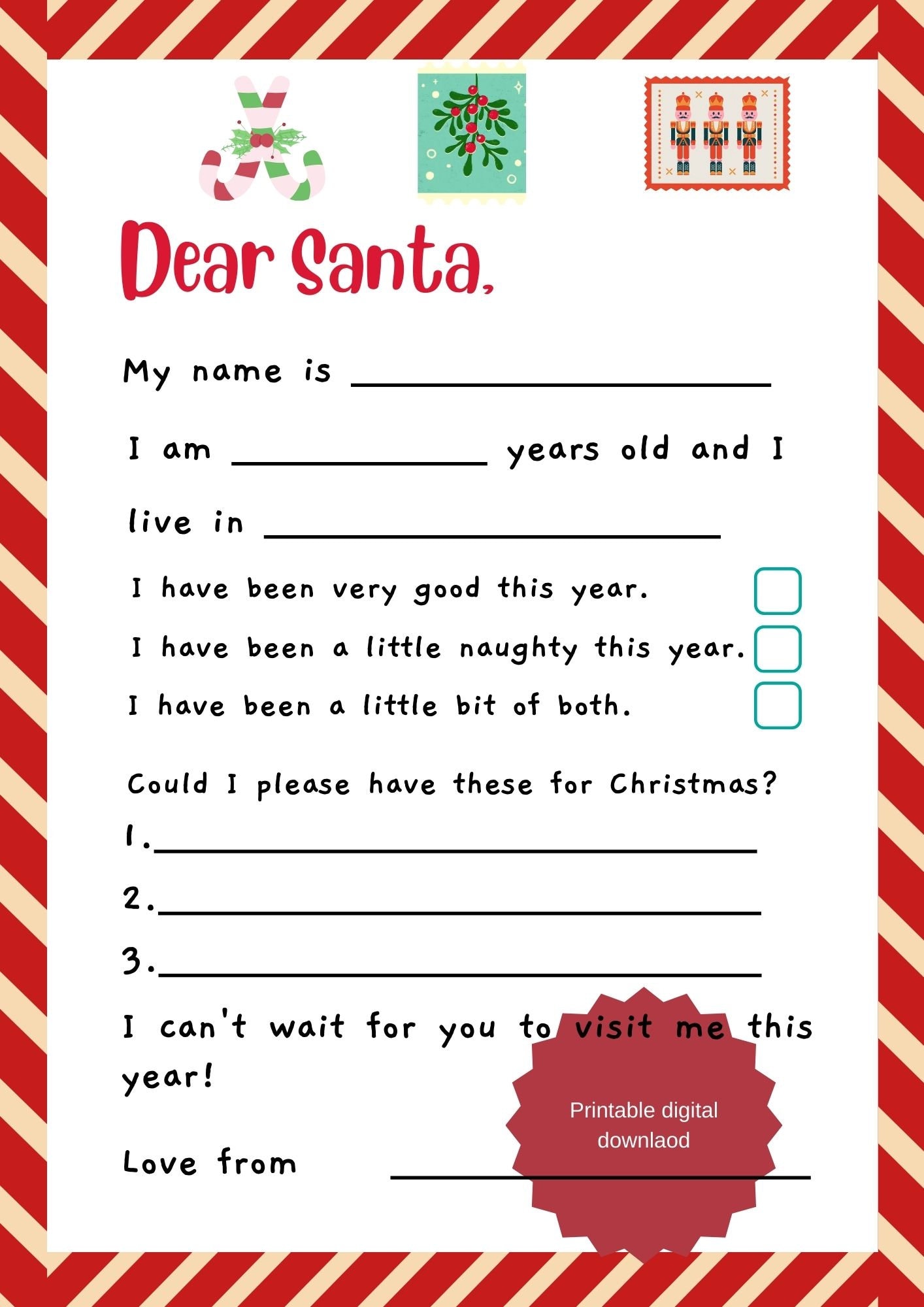 Printable Letter to SANTA With 3 Free Coloring Pages - Etsy