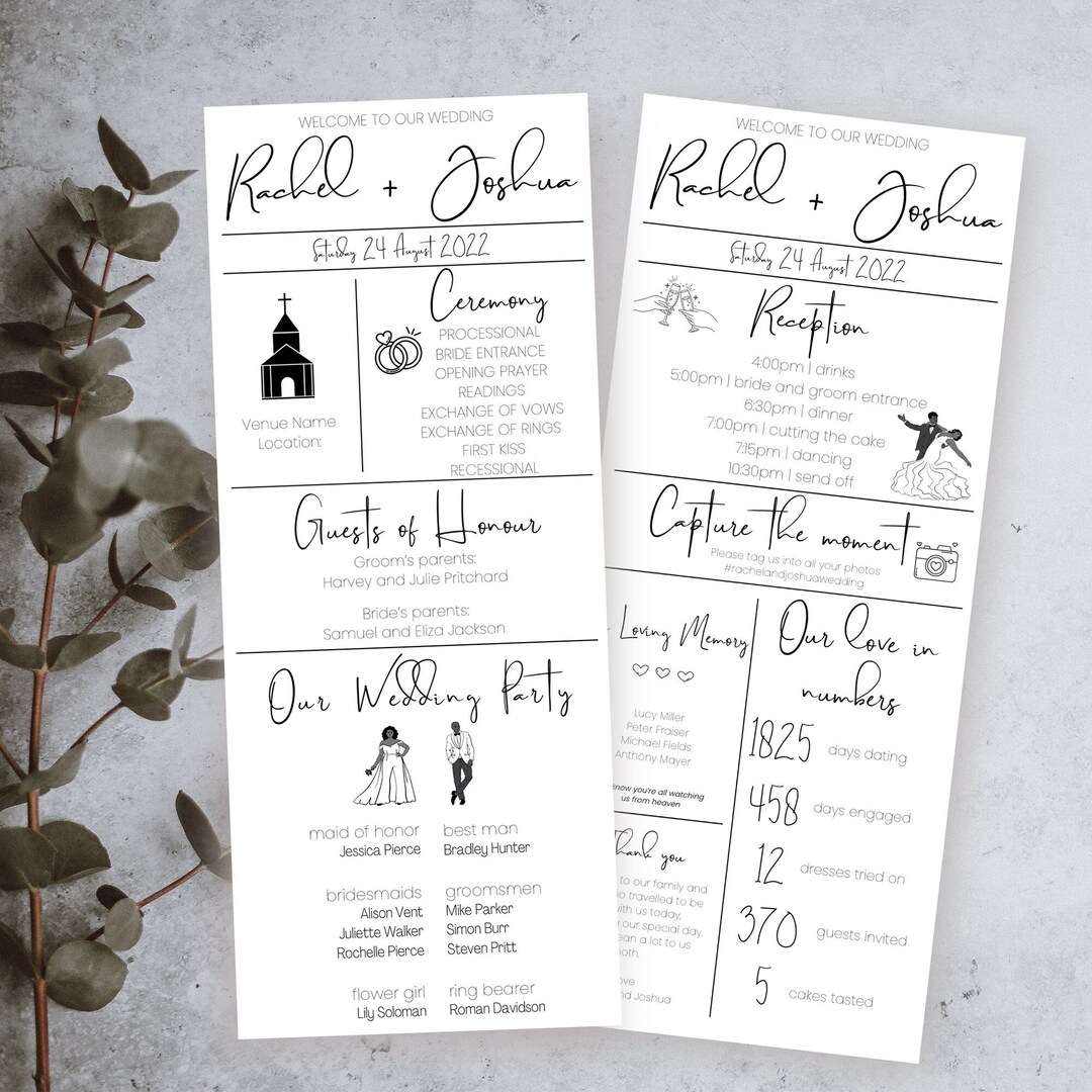 Infographic Wedding Program Wedding Day Program Edit on - Etsy