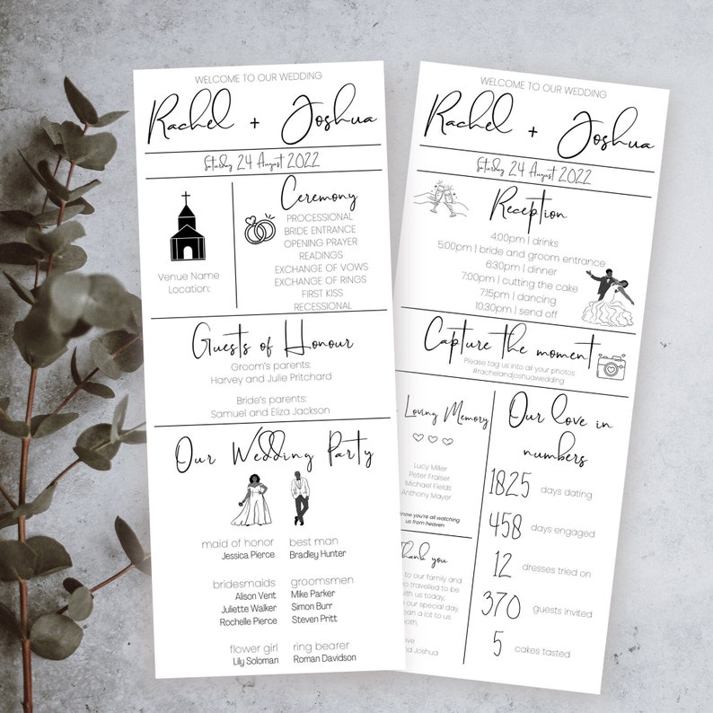 Infographic Wedding Program Wedding Day Program Edit on - Etsy