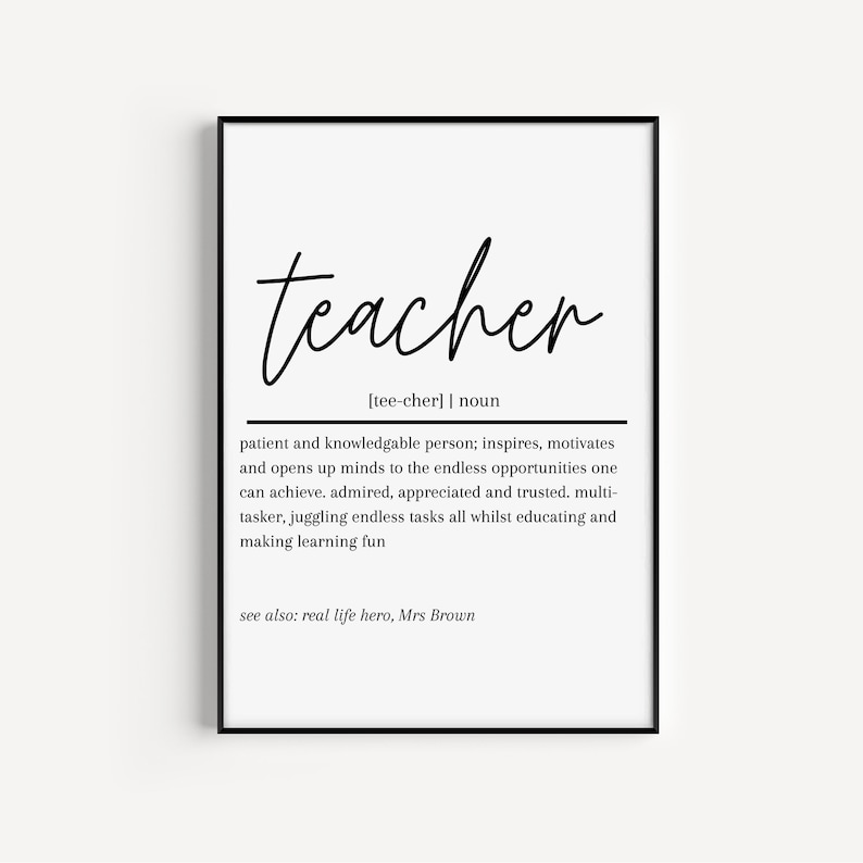 Personalised Teacher Definition Print Printable Wall Art Print Teacher ...