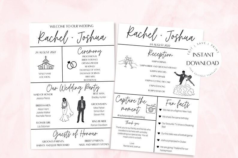 Infographic Wedding Program Template Unique Program - Etsy
