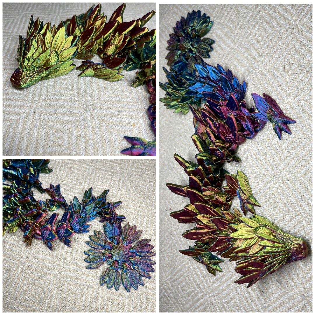 Articulating Sunflower Dragon Large Dragon 19 Inches 3D Printed Dragon ...