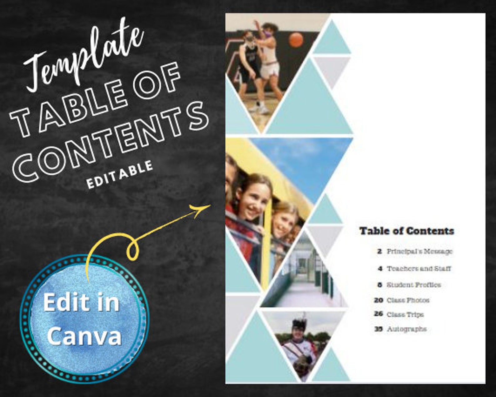 Yearbook Table Of Contents Template Editable Template Etsy