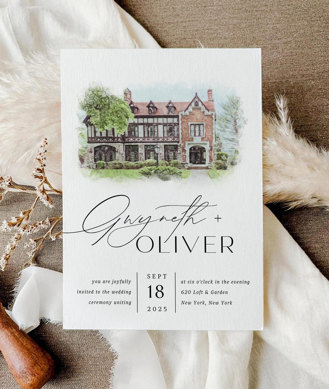 Digital Watercolor Venue Print, Venue Illustration Download, First Year ...