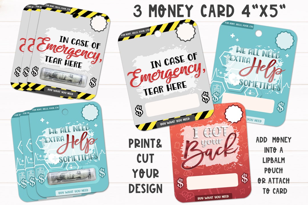 Printable Financial Help Money Card, Money Card, in Case of Emergency ...