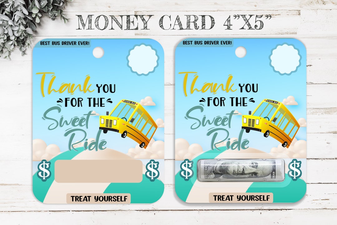 Printable Bus Driver Card, Money Card, Teacher Appreciation Gift, Gift ...