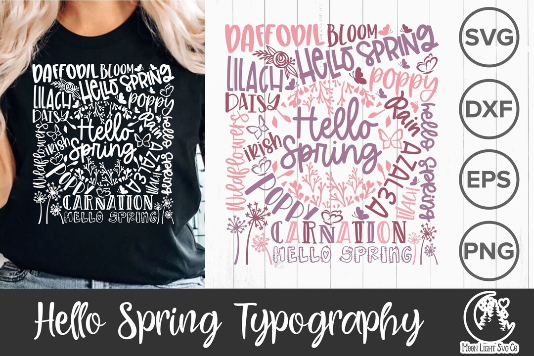 Spring SVG / Word Art, Hello Spring SVG, Spring Typography, Spring Word ...