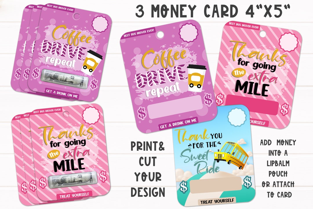 Printable Bus Driver Card, Money Card, Teacher Appreciation Gift, Gift ...