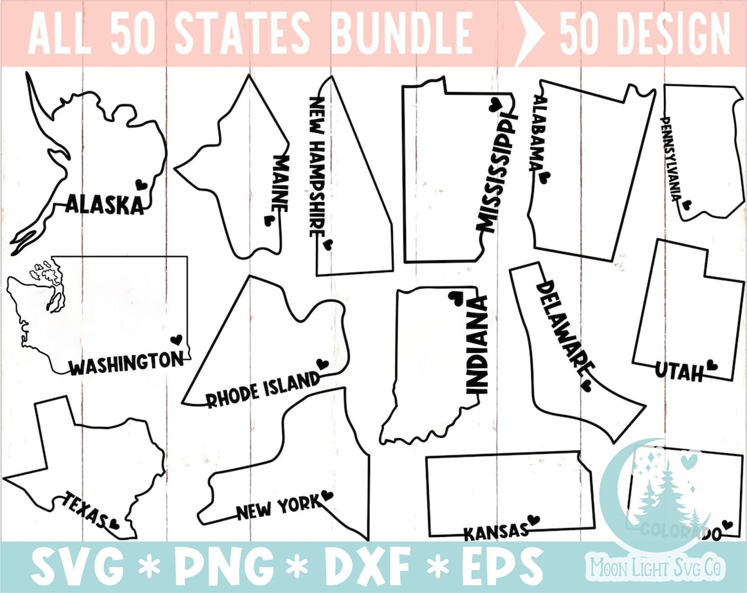 50 States Outline Svg, States Name Hand Lettering Svg, California Svg ...