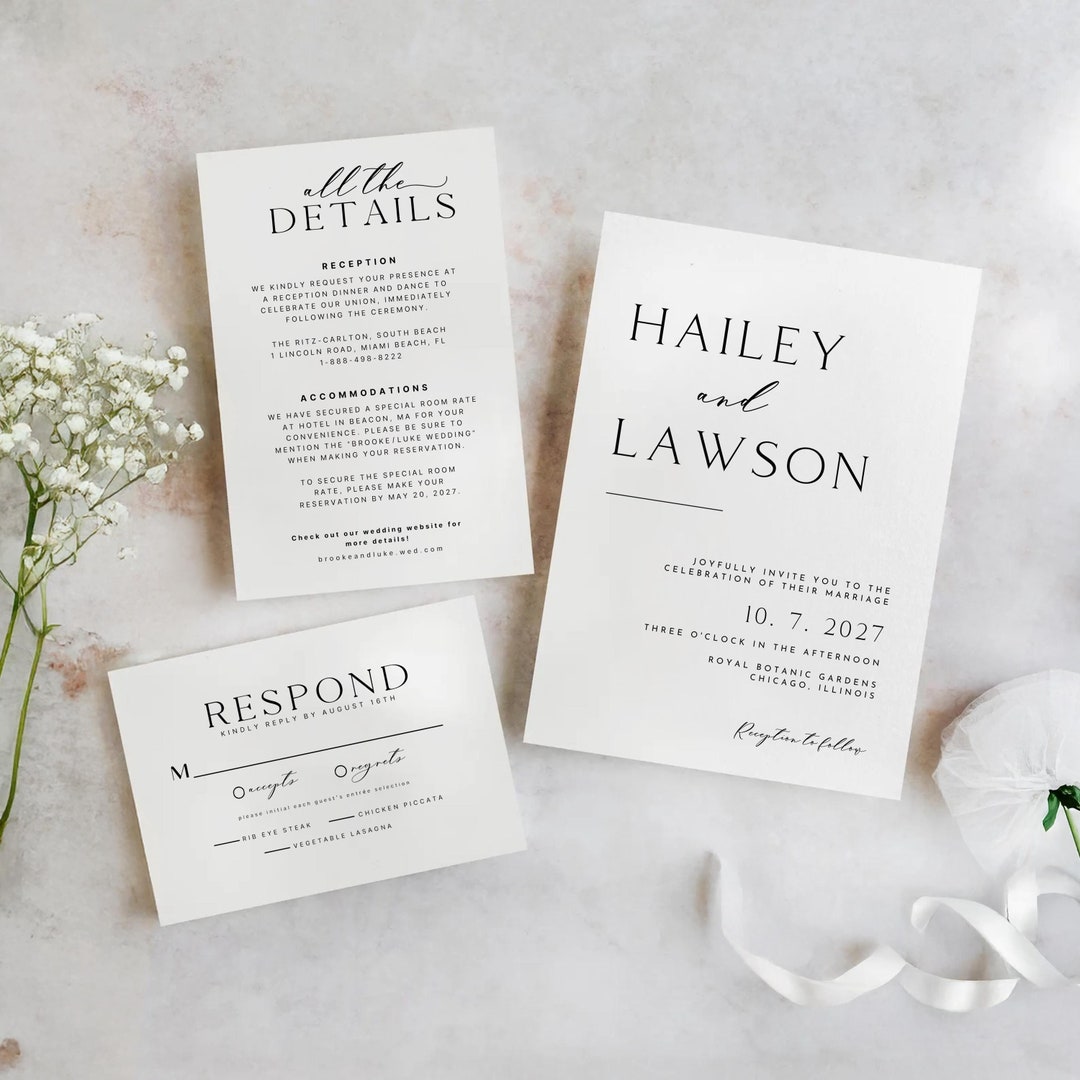 Minimalist Wedding Invitation Set, Modern and Elegant Wedding ...