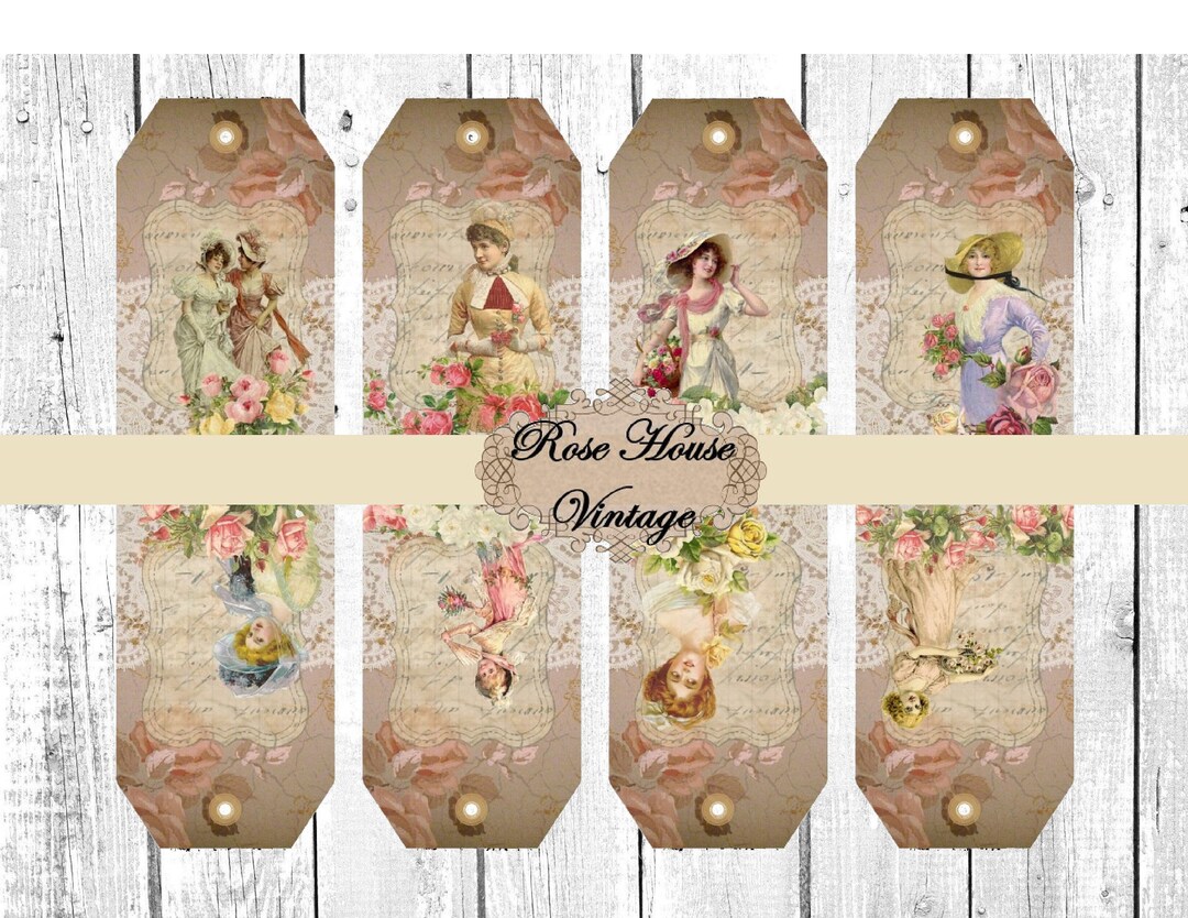 Shabby Victorian Fashion Garden Lady Tags, Junk Journal Tags, Digital ...