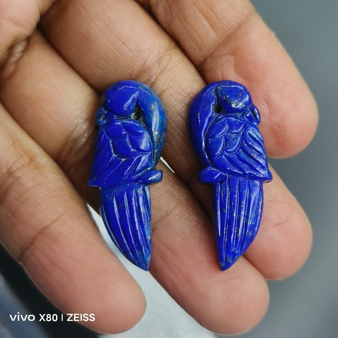 Lapis Lazuli Gemstone Carved Parrots Pair Carving Parrots Loose ...