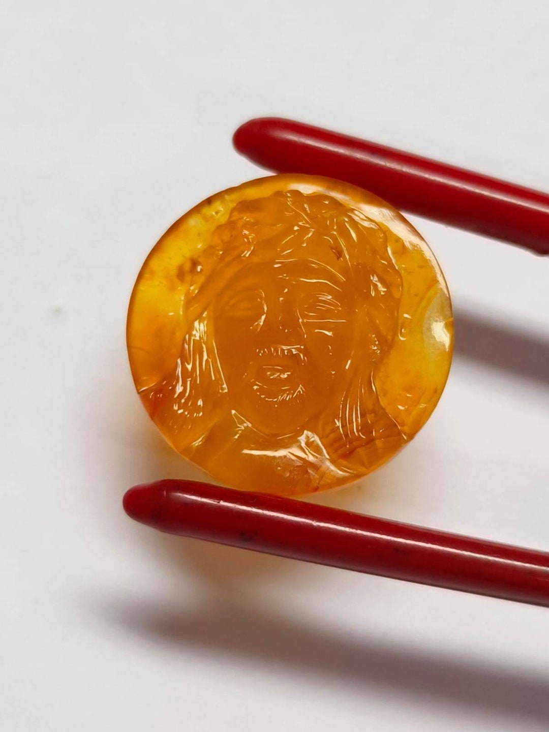 Handmade Carnelian Gemstone Carving: Polished Human Face Cabochon (27x7 ...