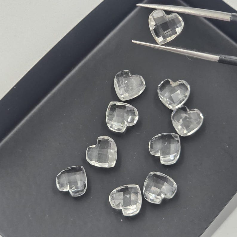 Natural Crystal Quartz Faceted Heart Beads, Faceted Carved Gemstone ...