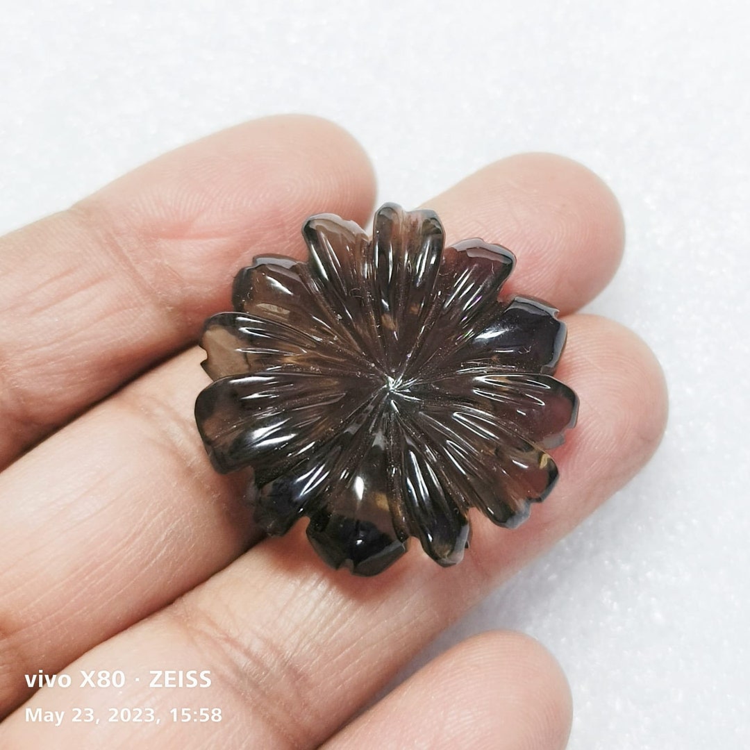 Awesome Smokey Carved, Smokey Flower Carved Cabochon, Designer Smokey ...