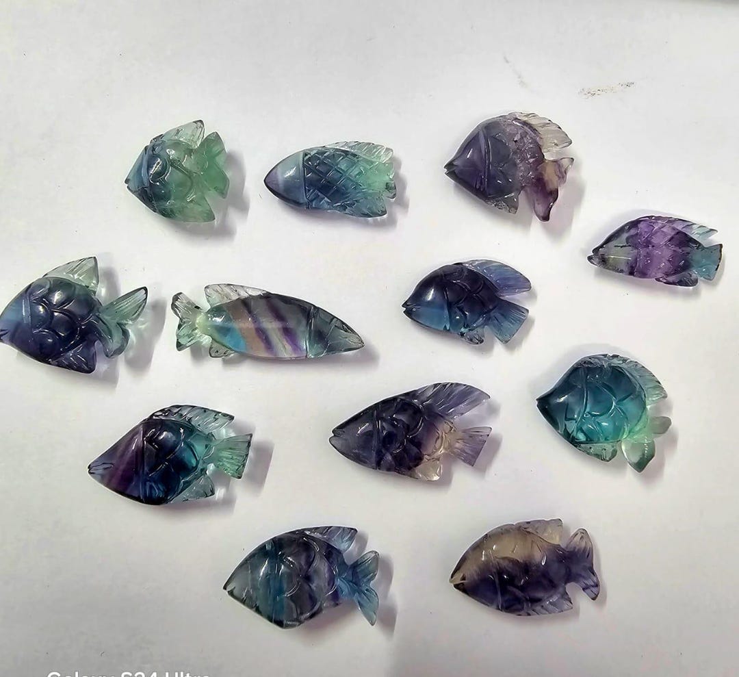 100 % Natural Fluorite Carved Fish, Fluorite Carving Fish, Loose ...
