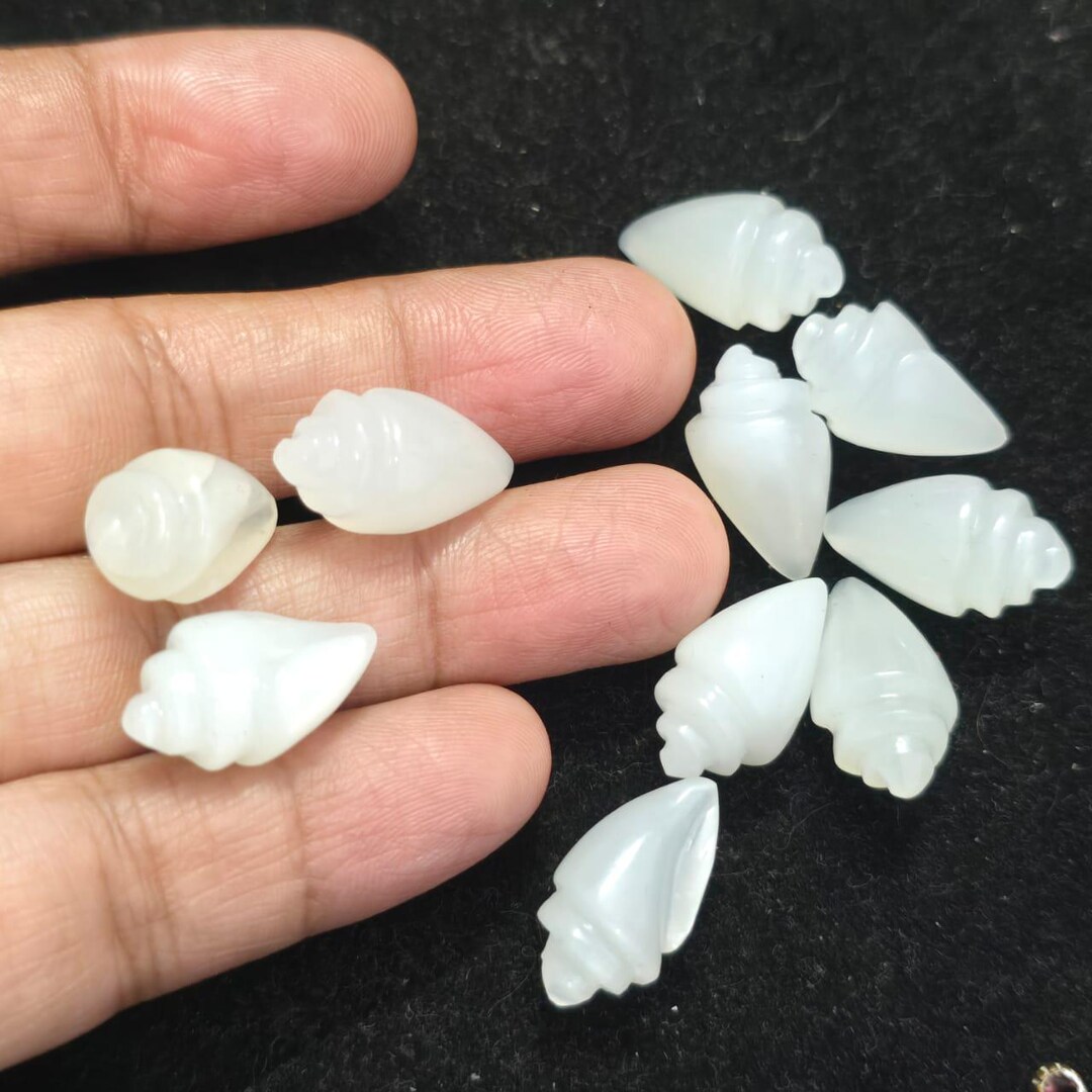 Shell, White Moonstone Shell, Carving Shell, Loose Gemstone Shell, Hand ...
