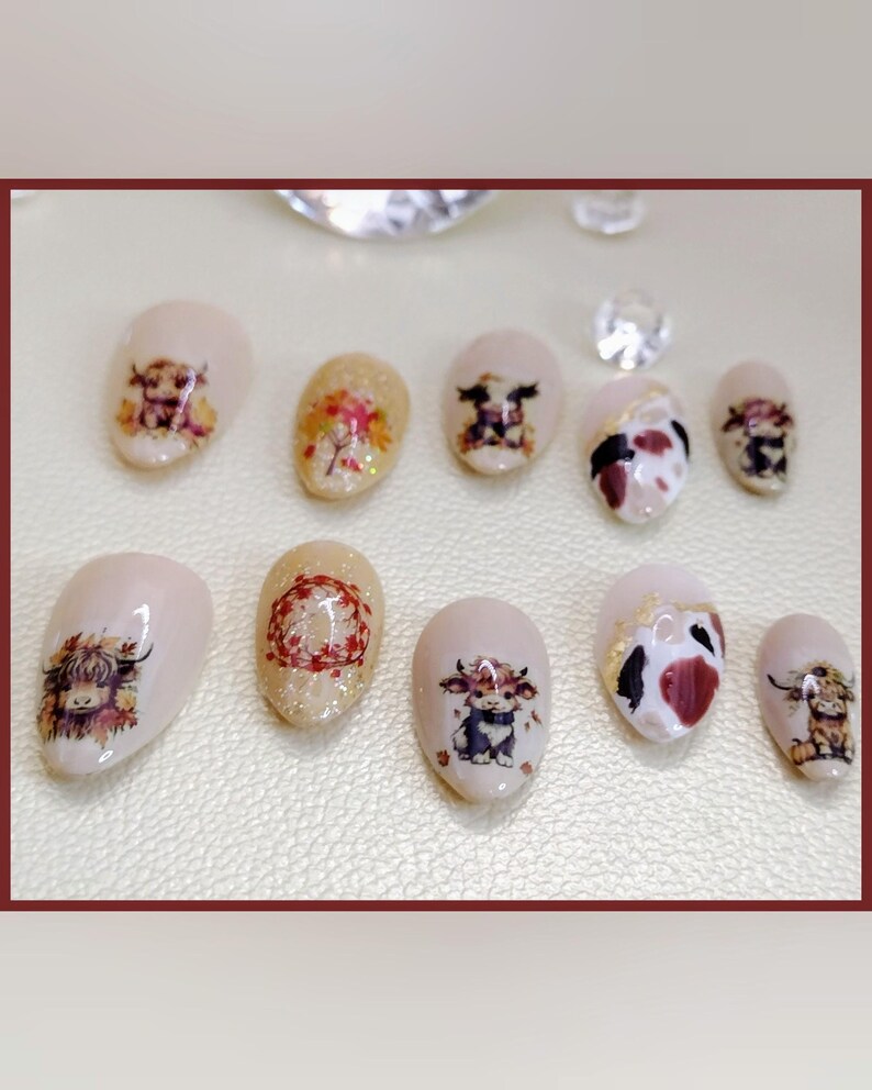 Fall Cow Press on Nails - Etsy