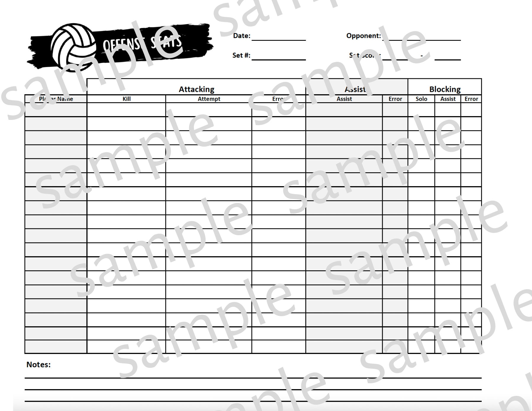 Volleyball Stat Sheets for Coaches (set of 12) - Etsy