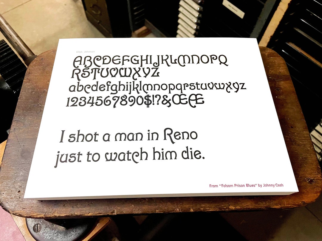 Letterpressed Type Specimen Broadside of 60PT. JOHNSON With Johnny Cash ...