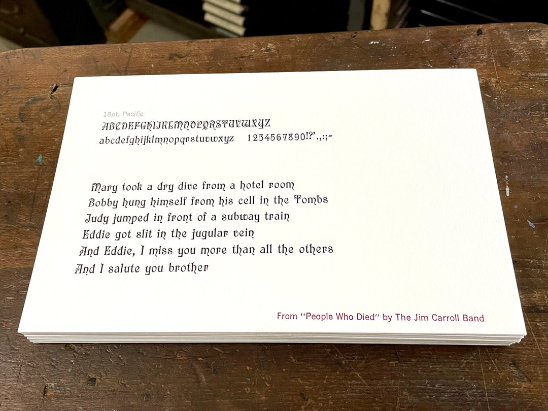 Letterpressed Type Specimen Broadside - 18pt. PACIFIC - With Jim ...