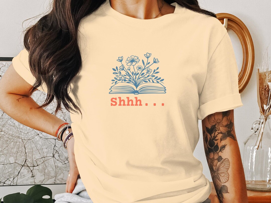 Women's Floral Book Lover T-shirt, Reading Nook Tee, Quiet Time, Shh ...