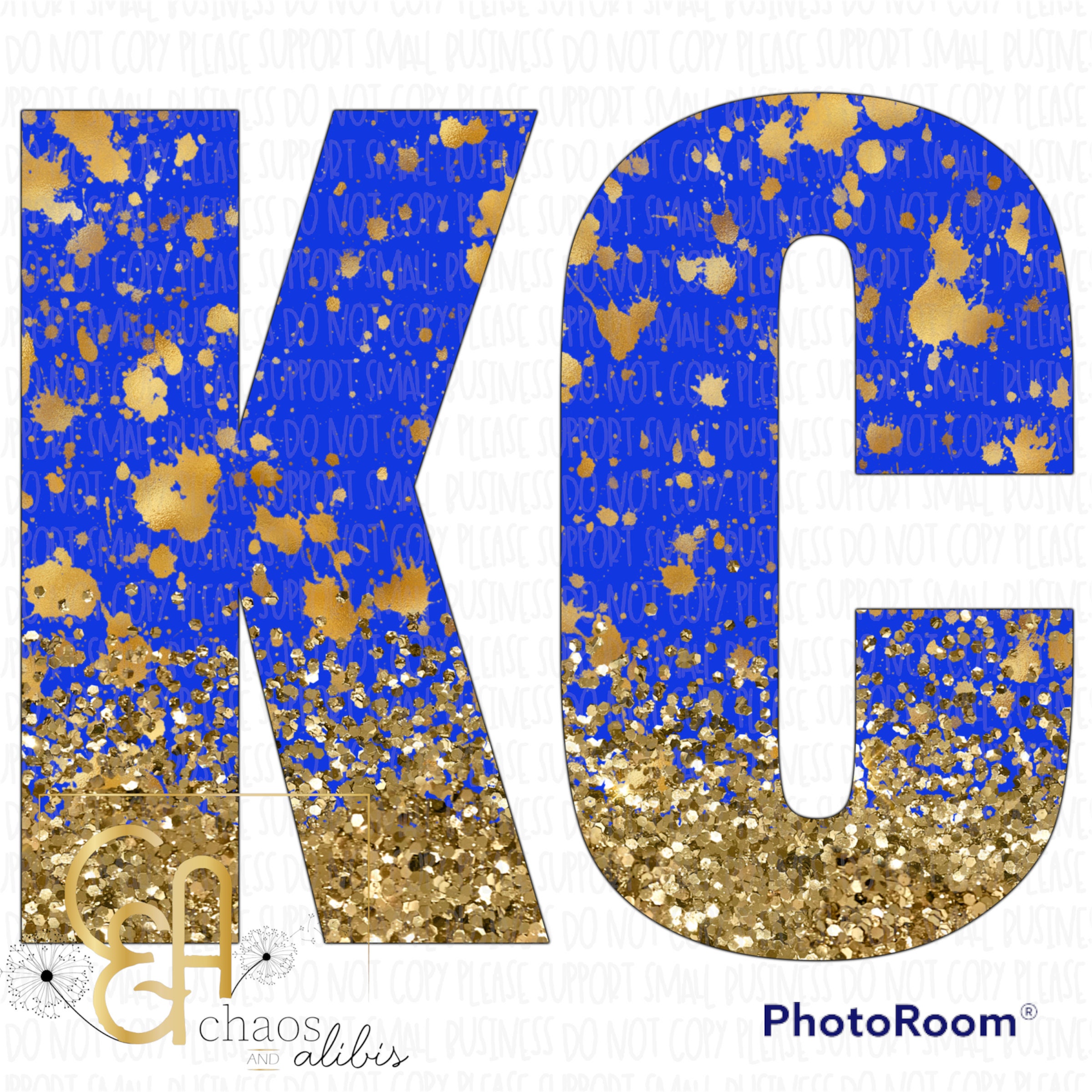Blue and Gold Glitter KC With Gold Paint Splatters Png, Digital File ...