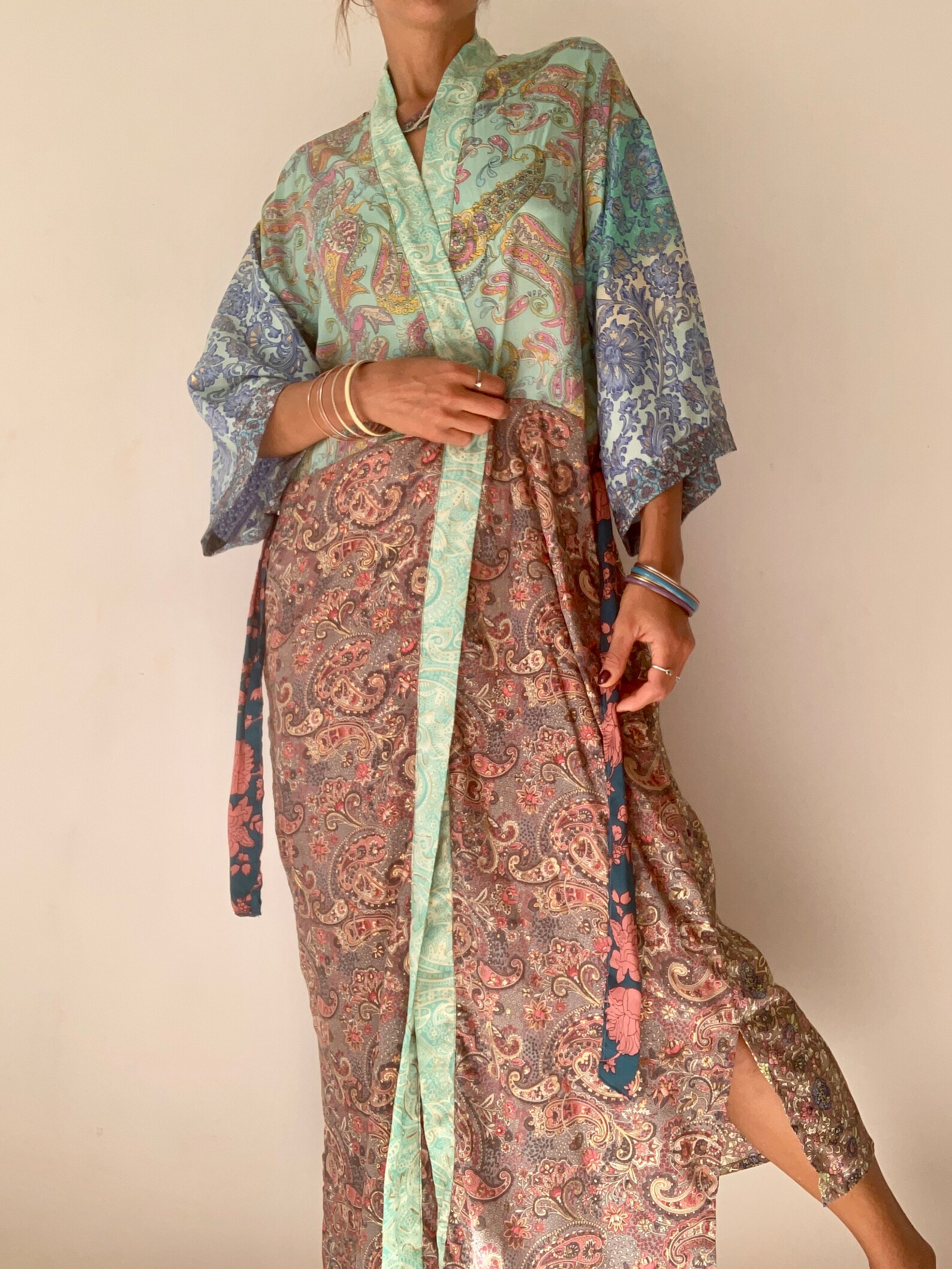 Boho Kimono Duster Comfy Daily Wrap Tie Topper Relax House Coat Kimono ...