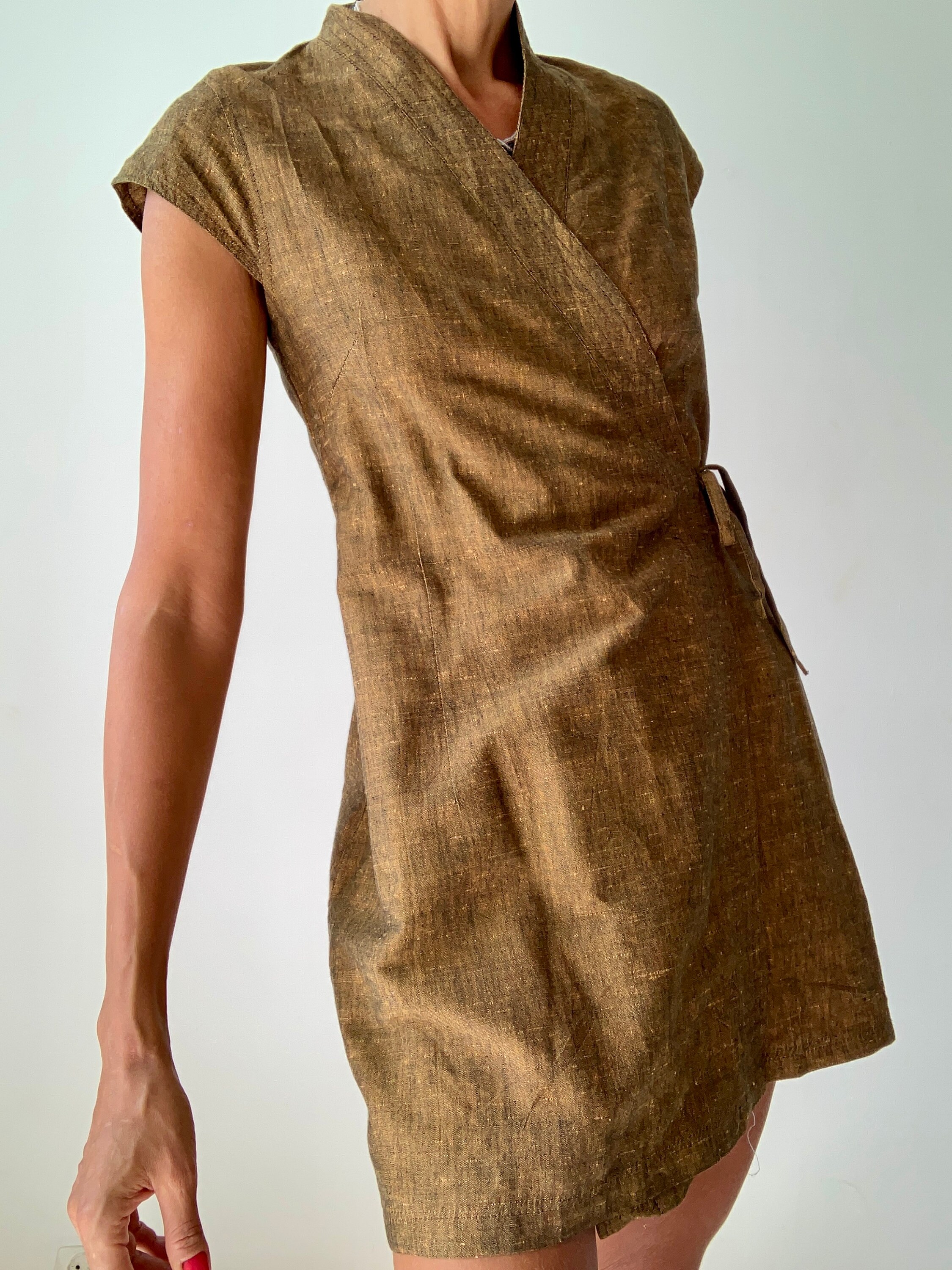 Mini Apron Dress Wrap Tie Waist Dress Retro Comfy Daily Dress Modest ...