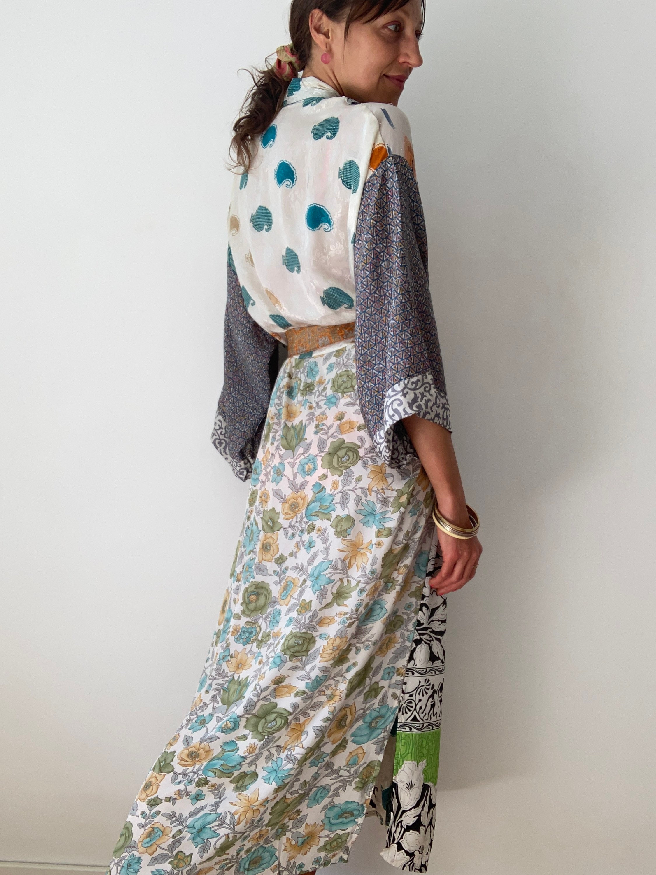 Silk Boho Robe Wrap Tie Patchwork Duster Long Boho Topper One - Etsy
