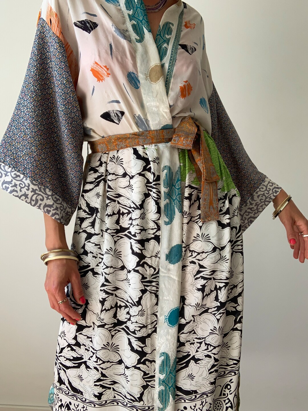 Silk Boho Robe Wrap Tie Patchwork Duster Long Boho Topper One - Etsy