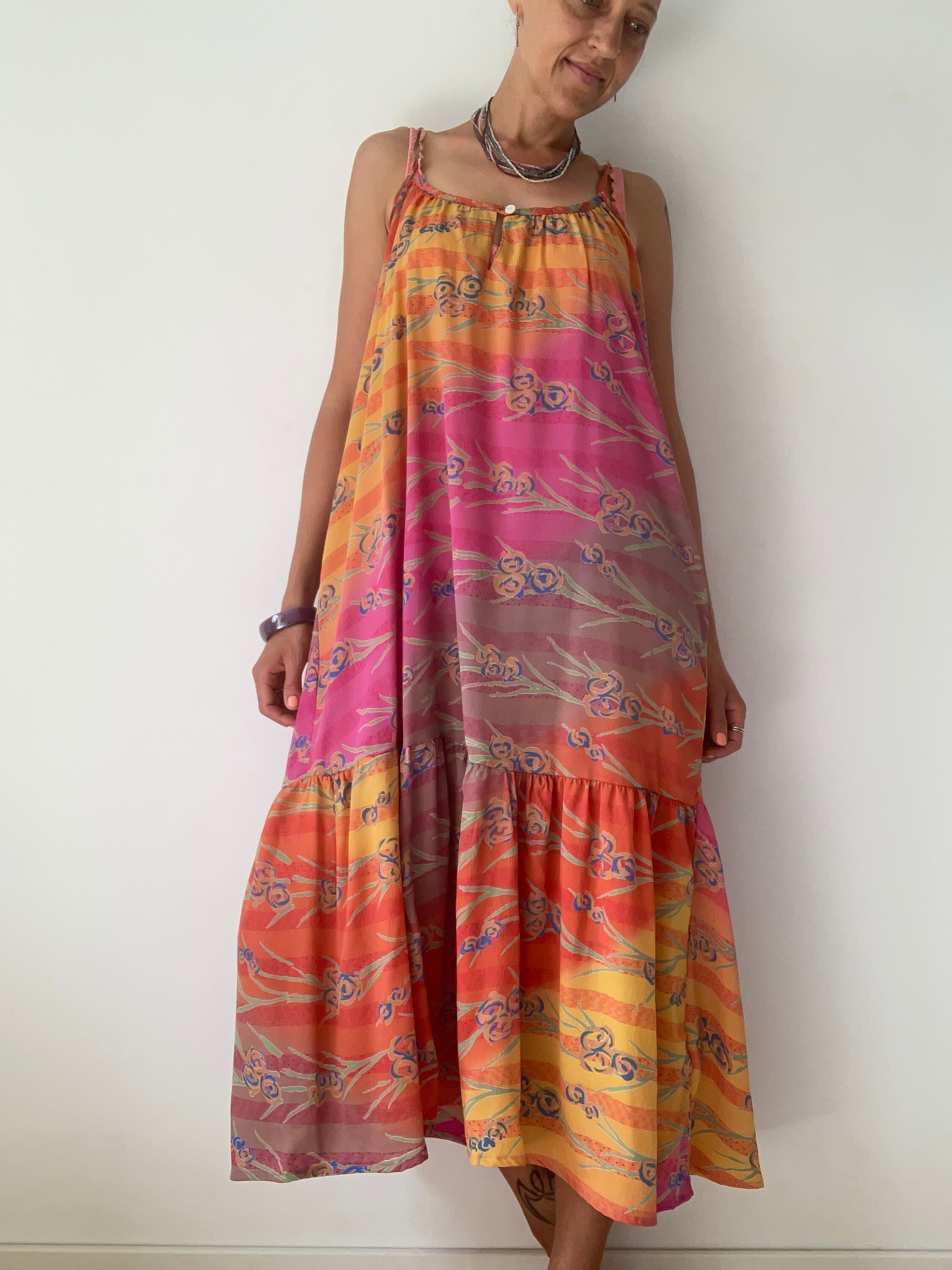 Oversized Sundress Colorful Summer Light Silk Boho Style Loose Wide ...