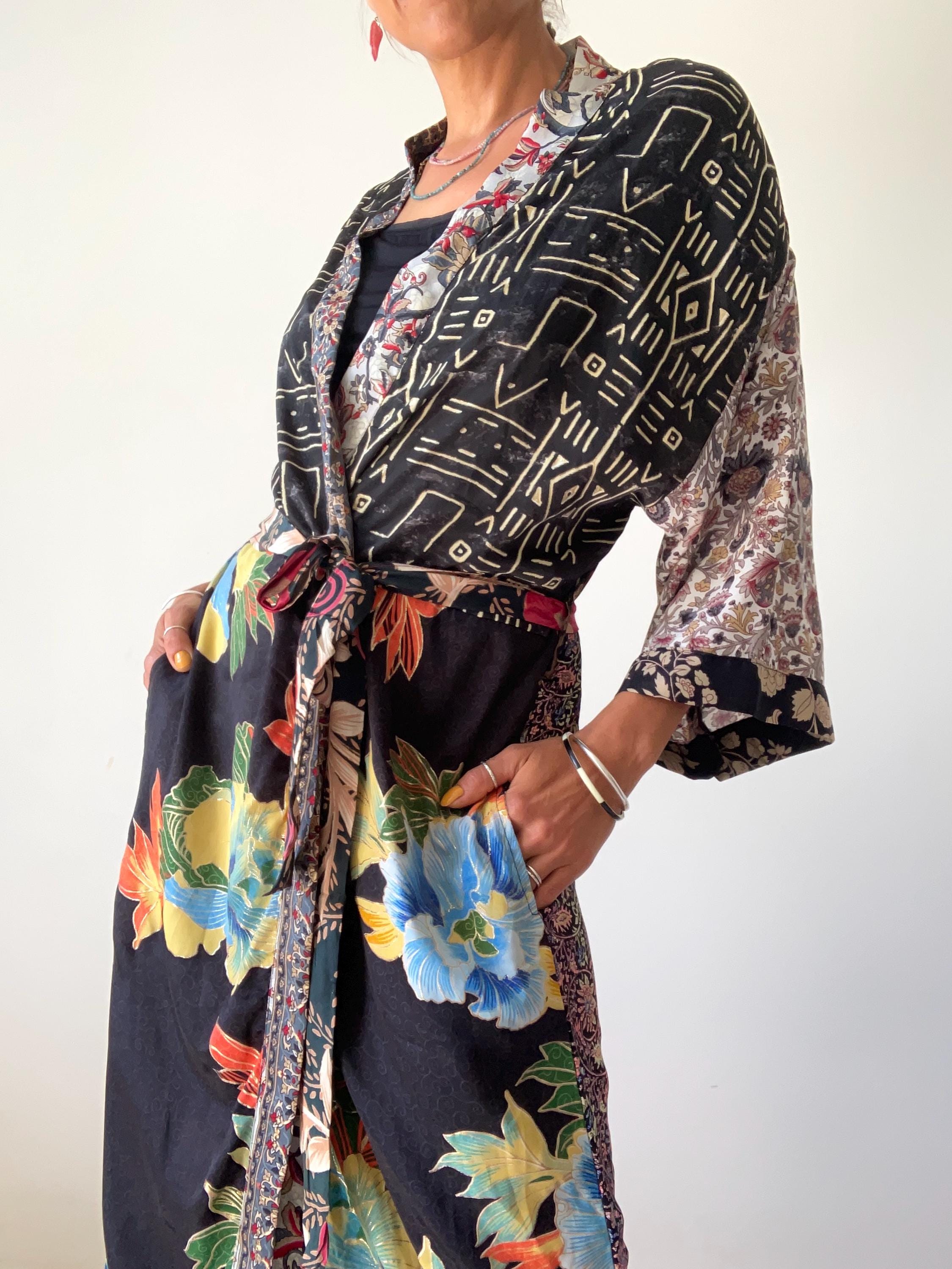 Light Boho Duster Silky Wrap Tie Robe Comfy Beach Cover up Hotel Spa ...