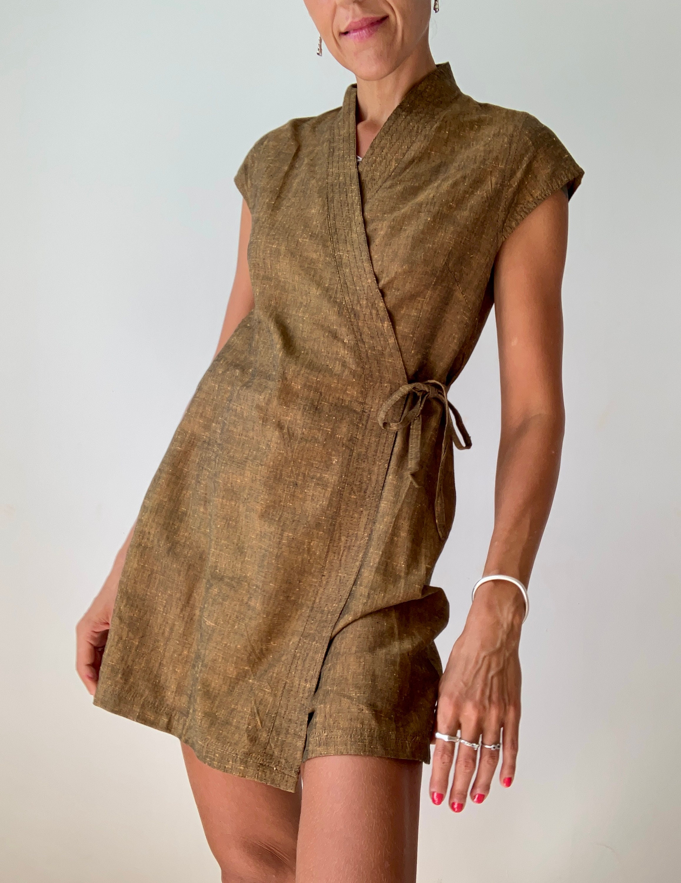 Mini Apron Dress Wrap Tie Waist Dress Retro Comfy Daily Dress Modest ...