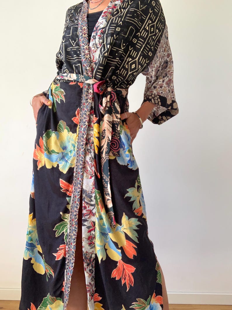 Light Boho Duster Silky Wrap Tie Robe Comfy Beach Cover up Hotel Spa ...