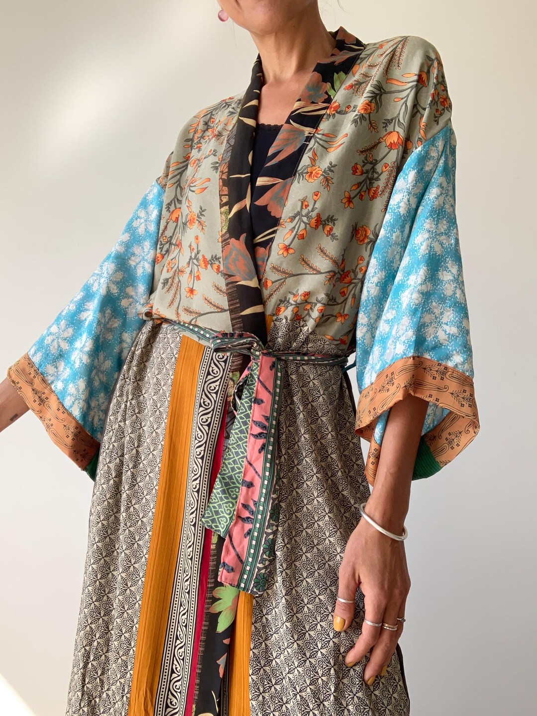 Boho Kimono Duster Comfy Daily Wrap Tie Topper Relax House Coat Kimono ...