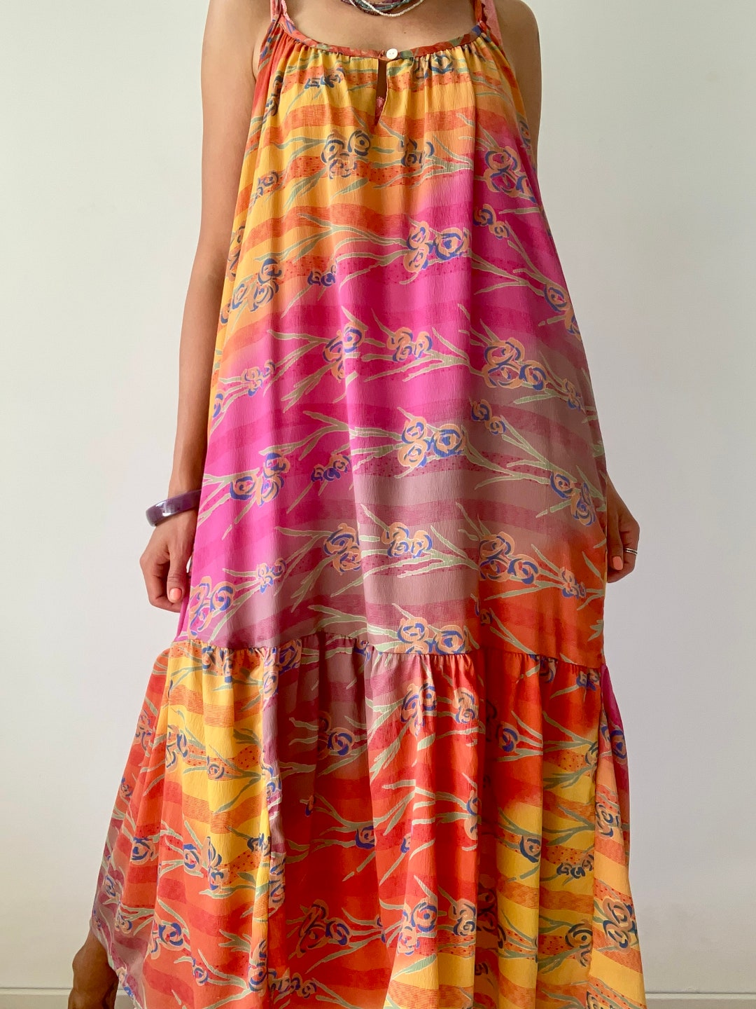 Oversized Sundress Colorful Summer Light Silk Boho Style Loose Wide ...
