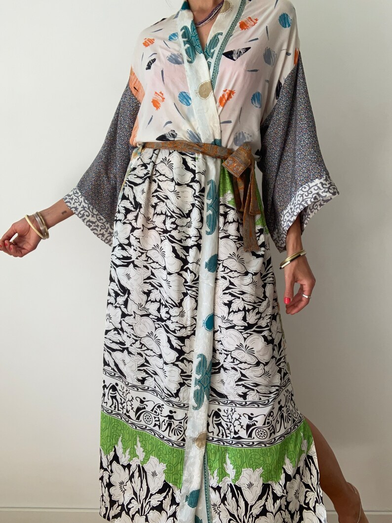 Silk Boho Robe Wrap Tie Patchwork Duster Long Boho Topper One - Etsy