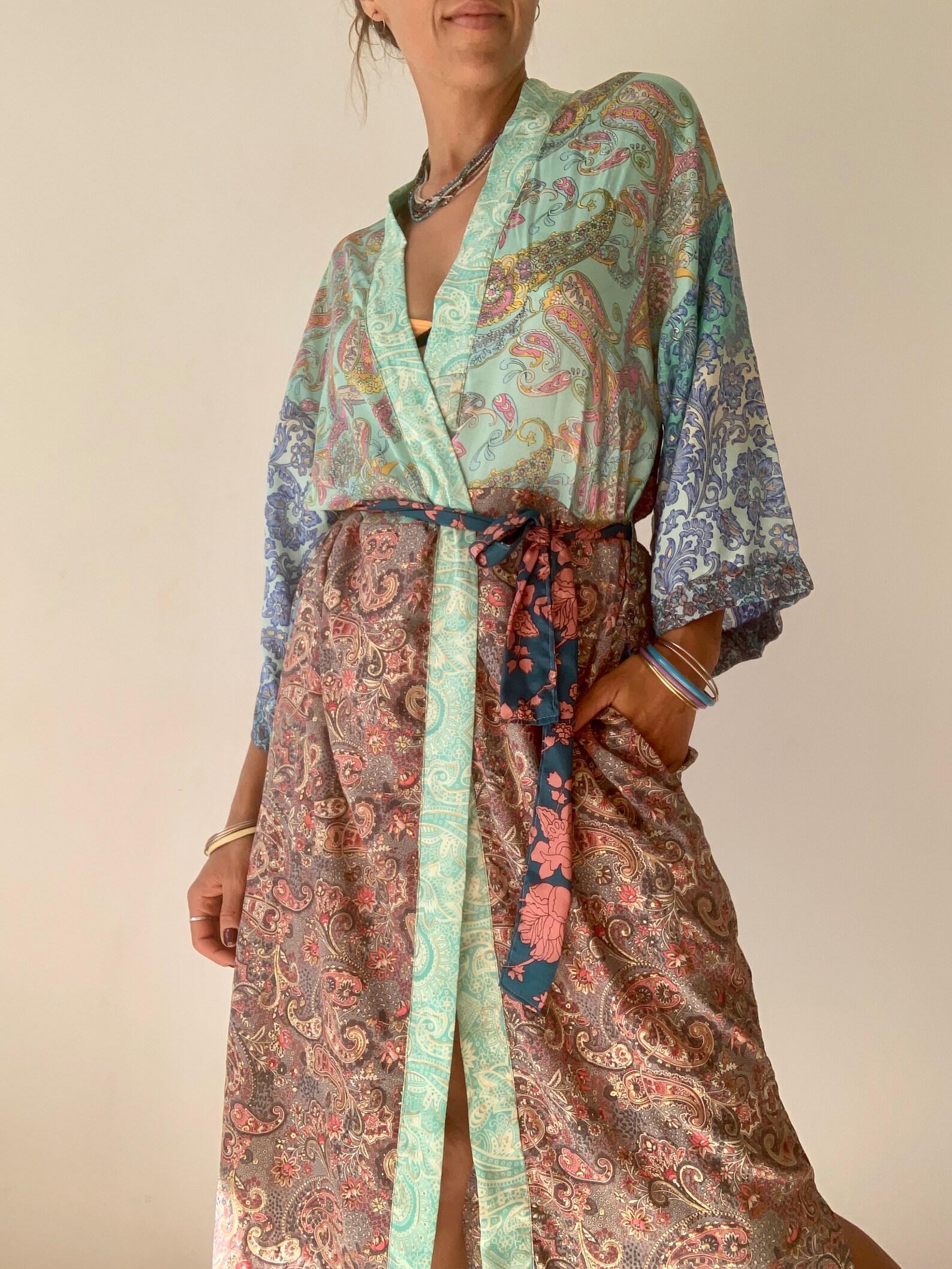 Boho Kimono Duster Comfy Daily Wrap Tie Topper Relax House Coat Kimono ...